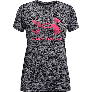 Under Armour Graphic Twist Big Logo Short Sleeve T-shirt, Black (002)/Cerise, Youth Medium