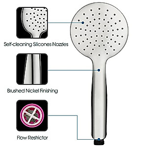 BRIGHT SHOWERS High Pressure Handheld Shower Head Set, Hand Held Showerhead with 60 Inch Flexible Shower Hose and Adjustable Shower Arm Mount Bracket, Detachable Shower Wand, Brushed Nickel