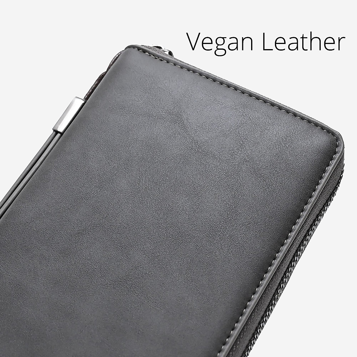 Women's RFID Blocking Leather Zip Around Wallet Large Phone Holder Clutch Travel Purse Wristlet (Grey)