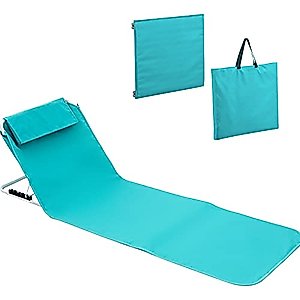 Dheva-C Outdoor Beach Folding Chaise Lounge Chair for Beach, Sunbathing, Patio, Pool, Lawn, Deck, Portable Lightweight Heavy-Duty Adjustable Camping Reclining Chair with Pillow, Blue (Blue) 5560
