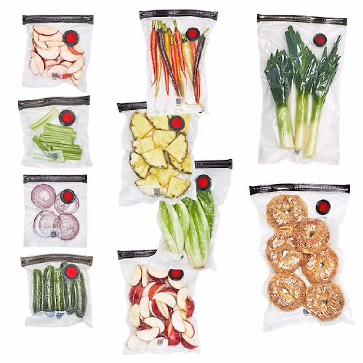 ZWILLING Fresh & Save Set 10-pc Vacuum Sealer Bags for Food, Reusable Sous Vide Bags, Reusable Food Storage Bags for Meal Prep, Reusable Snack Bags, Dishwasher Safe, Assorted, Clear