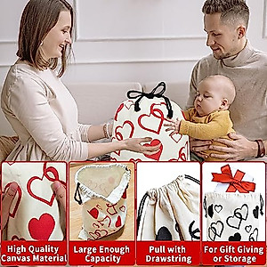 Tieumioe 4 Pieces Large Canvas Hearts Gift Bags with Drawstring 15.7x19.6IN, Cloth Reusable Storage Present Bag for Christmas Halloween Valentine Bridal Shower Birthday Wedding Mothers Day Anniversary