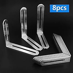 Rierdge 10 Pcs Slotted L Brackets Heavy Duty, 120mm Adjustable L-Shape Corner Brace, Stainless Steel Right Angle Brackets for Wood, Furniture, Shelves (4.8 Inch Silver)