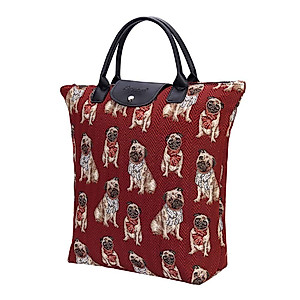 Signare Tapestry Foldable Tote Bag Reusable Shopping Bag Grocery Bag With Pug Dog (FDAW-PUG)