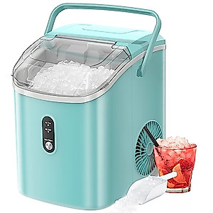 R.W.FLAME Portable Nugget Ice Maker Countertop, Ice Maker Machine with Auto Self-Cleaning,11000Pcs/35Lbs/24Hrs, Ice Scoop and Basket,Green Ice Machine for Home Office Bar Party