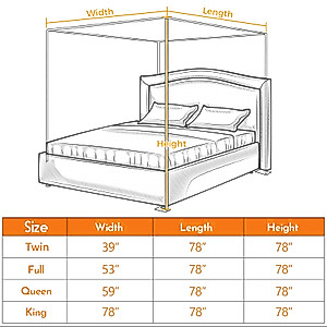 SEAYNFESH Stainless Steel Canopy Bed Frame Full Size, Thicken Metal Frame with 4 Corners Design Sturdy Bed Canopy Frame for Metal Bed Wood Bed Bedroom Decor