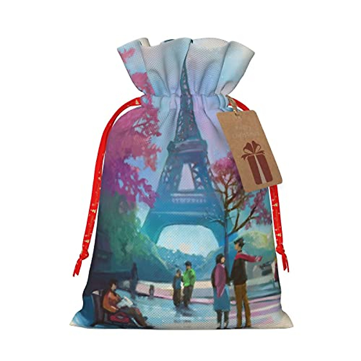 Drawstrings Christmas Gift Bags Spring-Eiffel-Tower-France Presents Wrapping Bags Xmas Gift Wrapping Sacks Pouches Medium