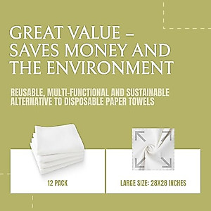 [12 Pack] Flour Sack Kitchen Dish Towels - Lint Free Soft 100% Ring Spun Cotton - Large 28x28 - White