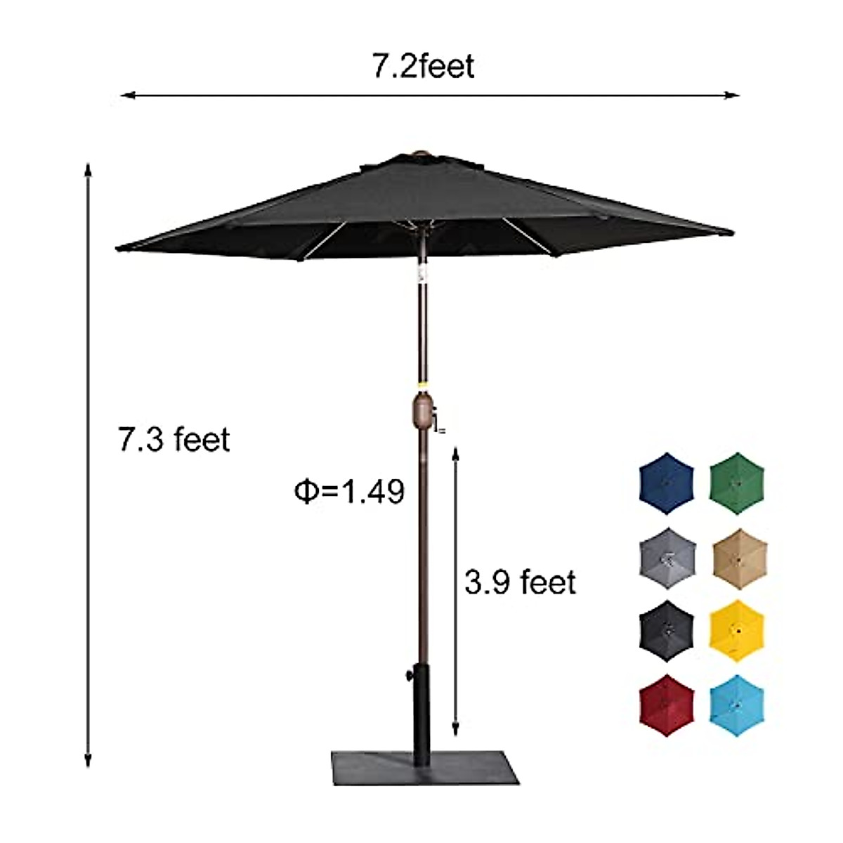 Sundale Outdoor 7.2 ft Patio Umbrella Table Market Umbrella with Push Button Tilt, Polyester Umbrella for Garden, Deck, Backyard, Pool (BLACK)