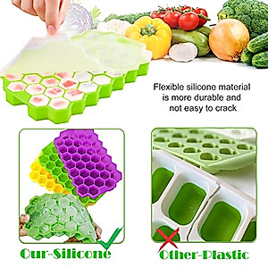 Josnown Ice Cube Tray, 3 Pack Silicone Ice Trays with Lids, Stackable Flexible Ice Cube Molds for Freezer, Easy DIY Homemade Ice Cubes for Whiskey, Cocktail, Coffee