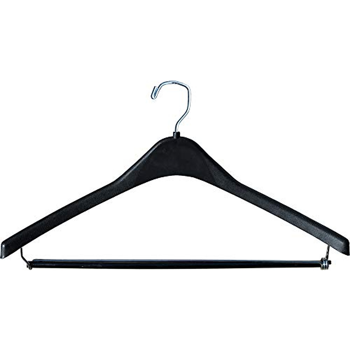 Heavy-Duty Black Plastic Suit Hanger with Locking Wooden Pant Bar, (Box of 100) 1/2 Inch Thick Curved Hangers for Uniforms and Coats by The Great American Hanger Company