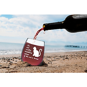 It's Not Really Drinking Alone If The Cat Is Home - 15oz Stemless Wine Glass - Cat Animal Lover Crazy Cat Lady Fur Mama From Son Daughter Husband Nana Papa for Women, Friends, Sisters, Girls