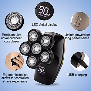 Electric Head Shaver for Bald Men, SURKER Upgrade Rotary 6 in 1 Multifunctional Electric Razor Grooming Kit, USB Rechargeable Wet and Dry Cordless Waterproof Hair Trimmers LED Display