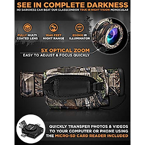 CREATIVE XP Infrared Night Vision Monocular Telescope for 100% Darkness - IR Digital Monocular, High-Tech Spy Gear for Hunting & Surveillance - Save Photo & Video with Card Reader Included