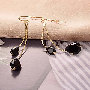 Vissen Black Cubic Zirconia Drop Dangle Chain Earrings for Women Dainty Gold Plated CZ Long Dangling Earrings