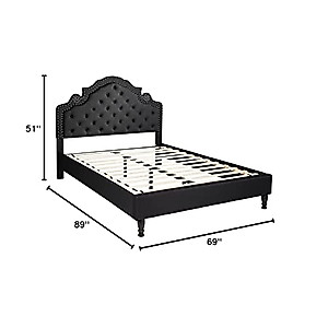 HomeLife Premiere Classics 51" Tall Platform Bed with Cloth Headboard and Slats - Queen (Black Linen)