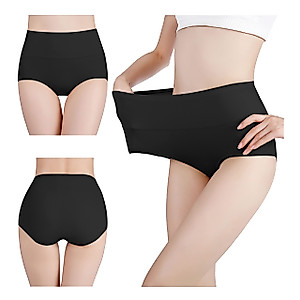 cauniss Cotton Panties High Waisted C Section Recovery Postpartum Soft Full Coverage Underwear for Women(7 Pack) (Black, Large, l)