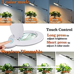 (New Upgrade) 10X Magnifying Floor Lamp with Clamp and 4 Wheel Rolling Base,HITTI 2200 LM LED 3 Color Dimmable Magnifying Glass with Light, Adjustable Arm Lighted Magnifier for Close Work, Esthetican