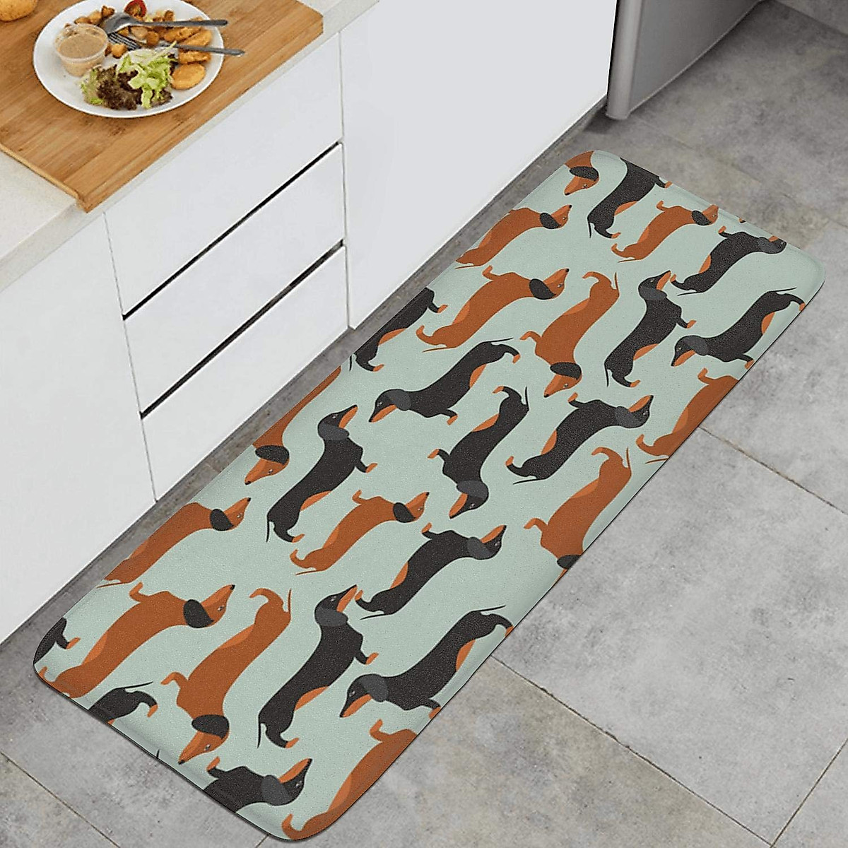 HULOSHIKDL 47"*18" Long Kitchen Mat Dachshund Dog Breed Microfiber Rubber Backing Non-Slip Water-Absorbent Anti-Fatigue Design Foam Kitchen Rug
