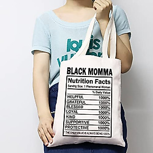 JXGZSO Black Mom Nutrition Facts Tote Bag Melanin Mother Gift African American Gifts for Women (Black Momma tote)