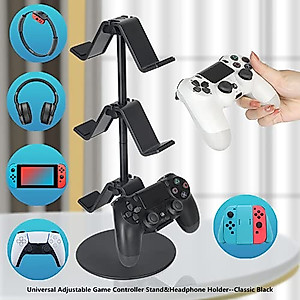 KELJUN Controller Stand 3 Tier,Headphone Holder, Multi Adjustable Game Controller Headset Hanger for All Universal Gaming PC Accessories, Xbox PS4 PS5 Nintendo Switch(Smart Black)