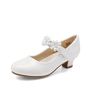 DREAM PAIRS Girls Mary Jane Dress Shoes Pumps Low Heels Flower Party Wedding Princess,Size 2 Little Kid,White,SDFL2317K