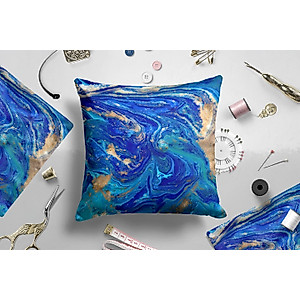 iiRov Summer Design Ink-Fuzed Decorative Throw Pillow - Vivid Blue Gold Acrylic