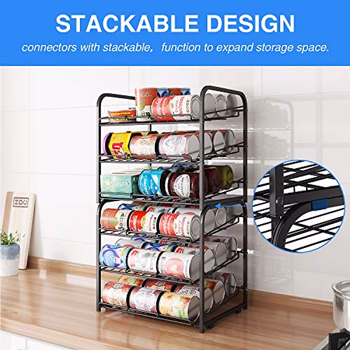 AIYAKA Can Rack Organizer, 3 Tier Stackable Can Storage Dispenser, for Food Storage, Kitchen Cabinets or Pantry, Storage for 36 Cans, Black