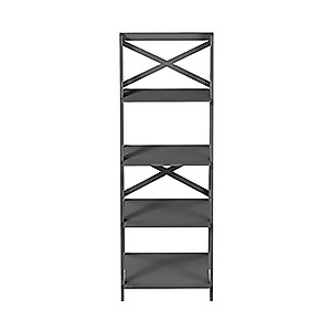 Lavish Home 4-Tier Ladder Bookshelf - Freestanding Shelved Bookcase with X-Back Frame and Leaning Look - Display Shelves for Home and Office (Gray)