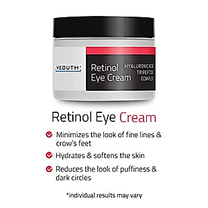 Yeouth Retinol Eye Cream with Hyaluronic Acid, Under Eye Cream for Dark Circles and Puffiness, Under Eye Bags, Hydrating Under Eye Cream, Eye Skin Care