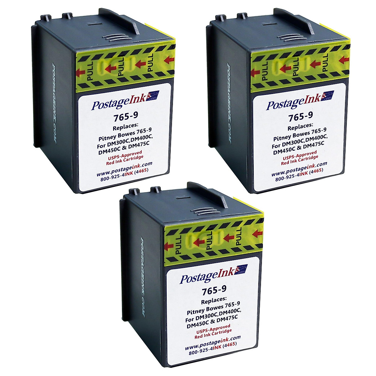 PostageInk.com 765-9 Non-OEM Ink Cartridge Replacement for SendPro C Auto, DM300c, DM400c, DM450c and DM475c Postage Meters, Pack of 3