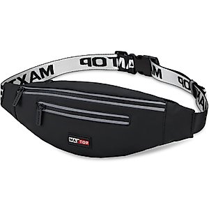 MAXTOP Slim Fanny Packs for Women Men with Water-Resistant PU Leather Waist Pack Belt Bag for Biking Running Jogging Traveling Outdoors Workout Cycling Fitness and Hiking (Black)