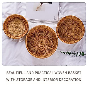 FIYAMMY Rattan Bread Baskets, Rattan Round Fruit Baskets, Natural Wicker Storage Bowls Decorative Baskets for Kitchen Set of 3