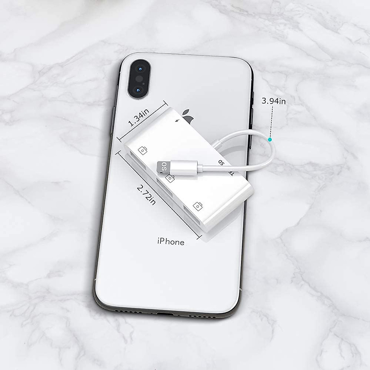 K-mate Compatible with iPhone/iPad to USB Adapter, 6 in 1 USB Camera to iPhone/ iPad Adapter with SD & TF Card Reader, Power Delivery, Compatible with iPhone/iPad/iPod and More USB Device White