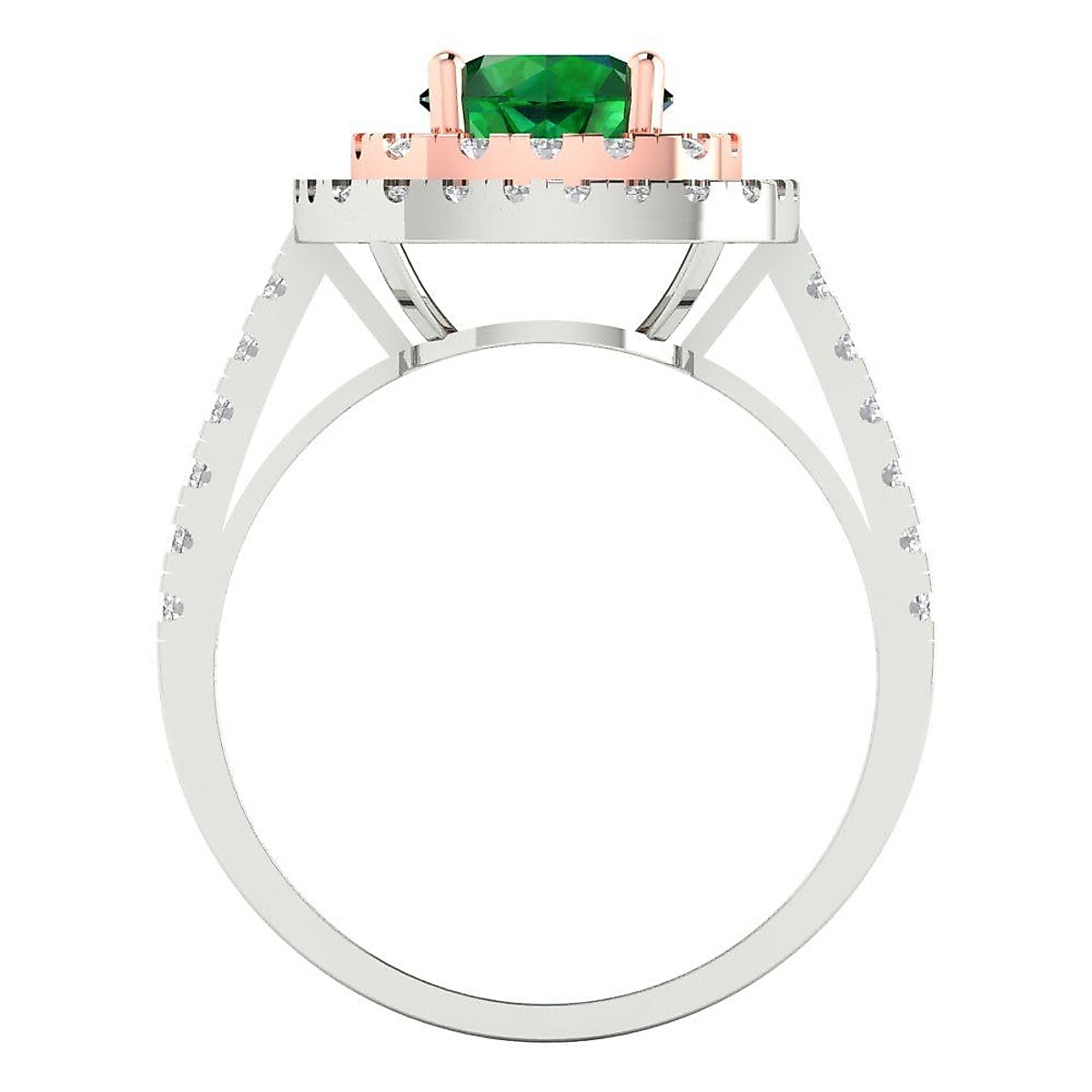 Clara Pucci 1.72ct Round Cut Solitaire double Halo Green Emerald designer Modern Statement Accent Ring 14k two tone Gold 7.25