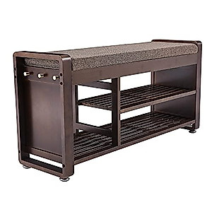 ZLELOUY Shoes Bench Bamboo Shoe Rack Organizer Shoe Bench Boot For Entryway Hallway 2-Tier Cushion Shoe Storage Shelf