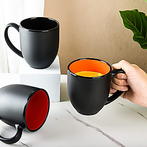 BYCNZB 16oz ceramic Coffee Mug Sets with Large Handles Matte Black Porcelain Mug Multiple colors Cups for Coffee, Tea, Juice, Cocoa Set of 6 (16oz)