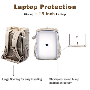 BAGSMART Camera Backpack, DSLR Camera Bag, Waterproof Camera Bag Backpack for Photographers, Fit up to 15" Laptop with Rain Cover and Tripod Holder, Ivory White