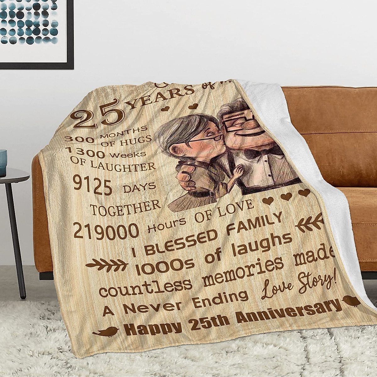25th Anniversary Blanket Gifts 60"X 50" - Gift for 25th Wedding Anniversary - 25 Years of Marriage Gifts for Dad Mom Friends Grandparents - 25th Wedding Anniversary Blanket Gifts for Husband Wife