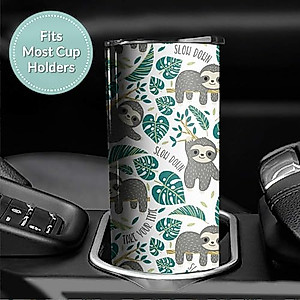20 oz Sloth Skinny Tumblers with Lid and Straw, Sloth Stainless Steel Vacuum Insulated Travel Coffee Mug Cup Water Bottle, Sloth Decor Stuff Accessories, Gifts for Women Girls Sloth Lover