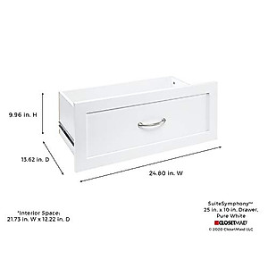 ClosetMaid SuiteSymphony Wood Drawer, Add On Accessory Shaker Style, for Storage, Closet, Clothes, 25" X 10", Pure White