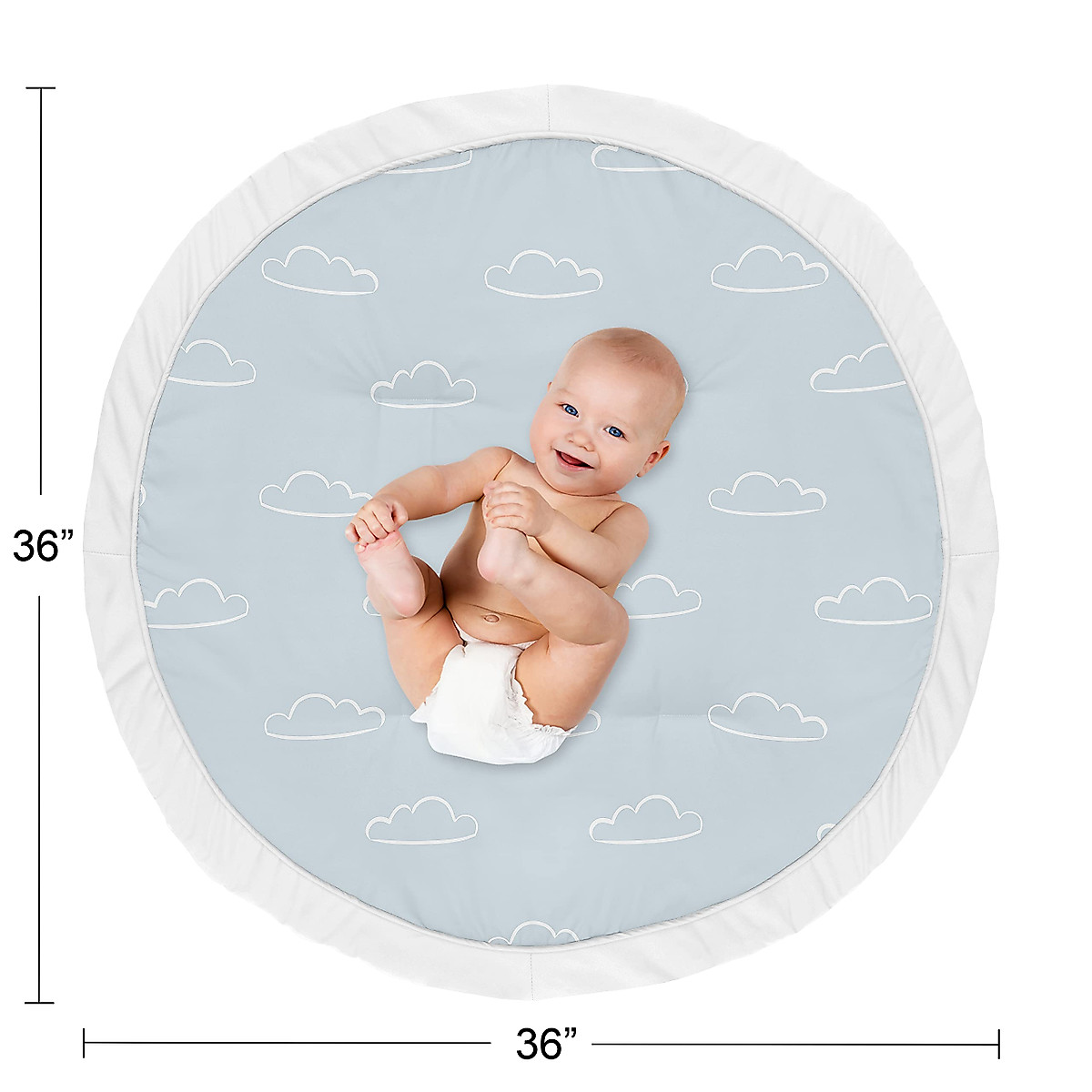 Sweet Jojo Designs Blue Clouds Boy Baby Playmat Tummy Time Infant Play Mat - Slate and White Cloud Sky for Vintage Airplane Aviator Aviation Collection