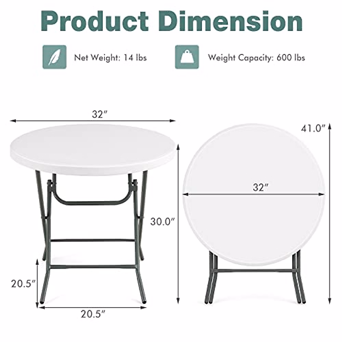 Goplus 32'' Round Folding Table, Foldable Plastic Card Table, Portable Commercial Banquet Table, White Outdoor Utility Folding Tables for Picnic, Party, Dining, Camping, Beach, BBQ, No Assembly