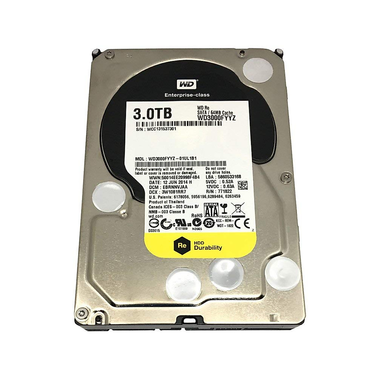 Western Digital RE WD3000FYYZ 3TB 7.2K RPM 64MB Cache 6Gb/s SATA 3.5" Enterprise HDD (Renewed)