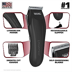 Wahl Clipper Lithium-Ion Cordless Haircutting Kit - Rechargeable Grooming and Trimming Kit with 12 Guide Combs for Haircutting and Large Beard Trimming - Model 79608