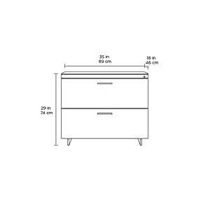 BDI Furniture Sequel 20 6116-35'' Locking Lateral 2-Drawer File Cabinet for Home or Office with Letter or Legal-Sized File Drawer, Satin-Etched Tempered Glass Top, Natural Walnut