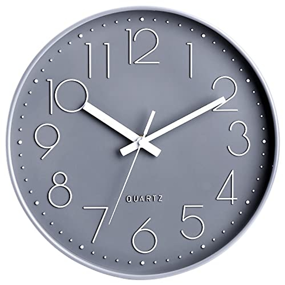 Hacaroa 12 Inch Silent Non-Ticking Wall Clock, Decorative Modern Clock Battery Operated, Round Clock Glass Cover Sweep Movement for Living Room, Office, School, Gray