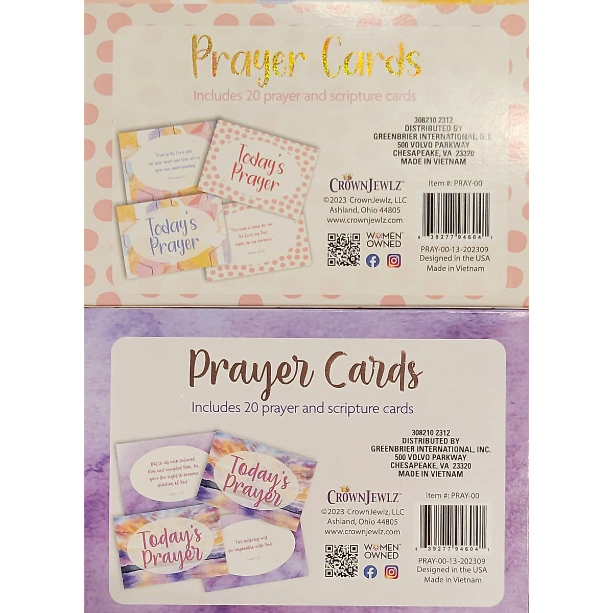 CrownJewlz Christian Floral Splash Prayer & Scripture Cards, 2 Assorted Sets (20 ct Each), (PRAY-00-2)