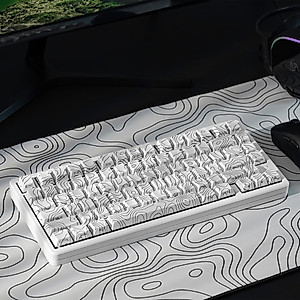 dagaladoo White Topographic keycaps Double Shot PBT keycaps Shine Through Keyboard Keys Side Printed Key caps Cherry Profile Custom keycap Set for100%, 75%, 65%, 60% US Layout Mechanical Keyboard