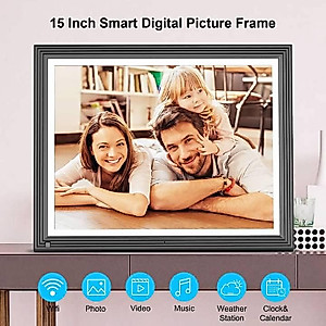 Digital Picture Frame 15 inch - FULLJA Large WiFi Smart Photo Frame with HD Wide Angle, Remote Control, 32GB Memory, Wall Mountable, Easy to Share Photos or Videos via App/Email, Gift for Family